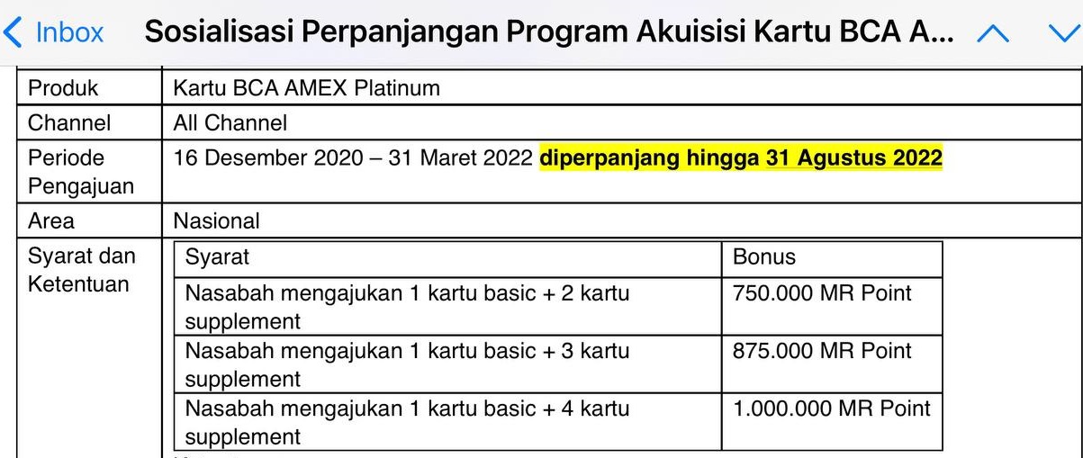 Kembali: Welcome Bonus BCA American Express (AMEX) Platinum - PinterPoin